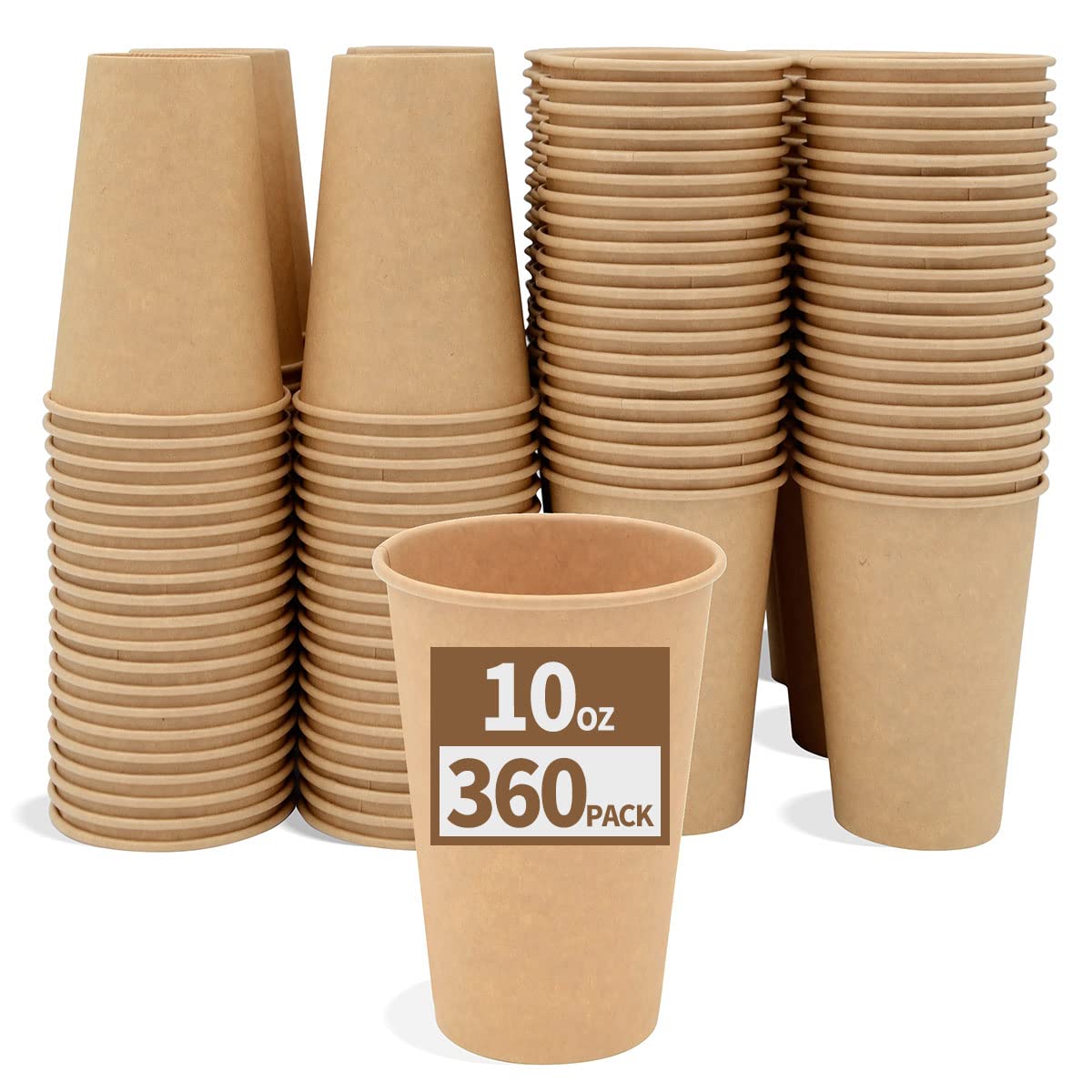 AICHEF 360 Pack 10 oz Disposable Paper Coffee Cup, Strong Soak Proof Kraft Brown Paper Cups for Hot/Cold Beverage Use