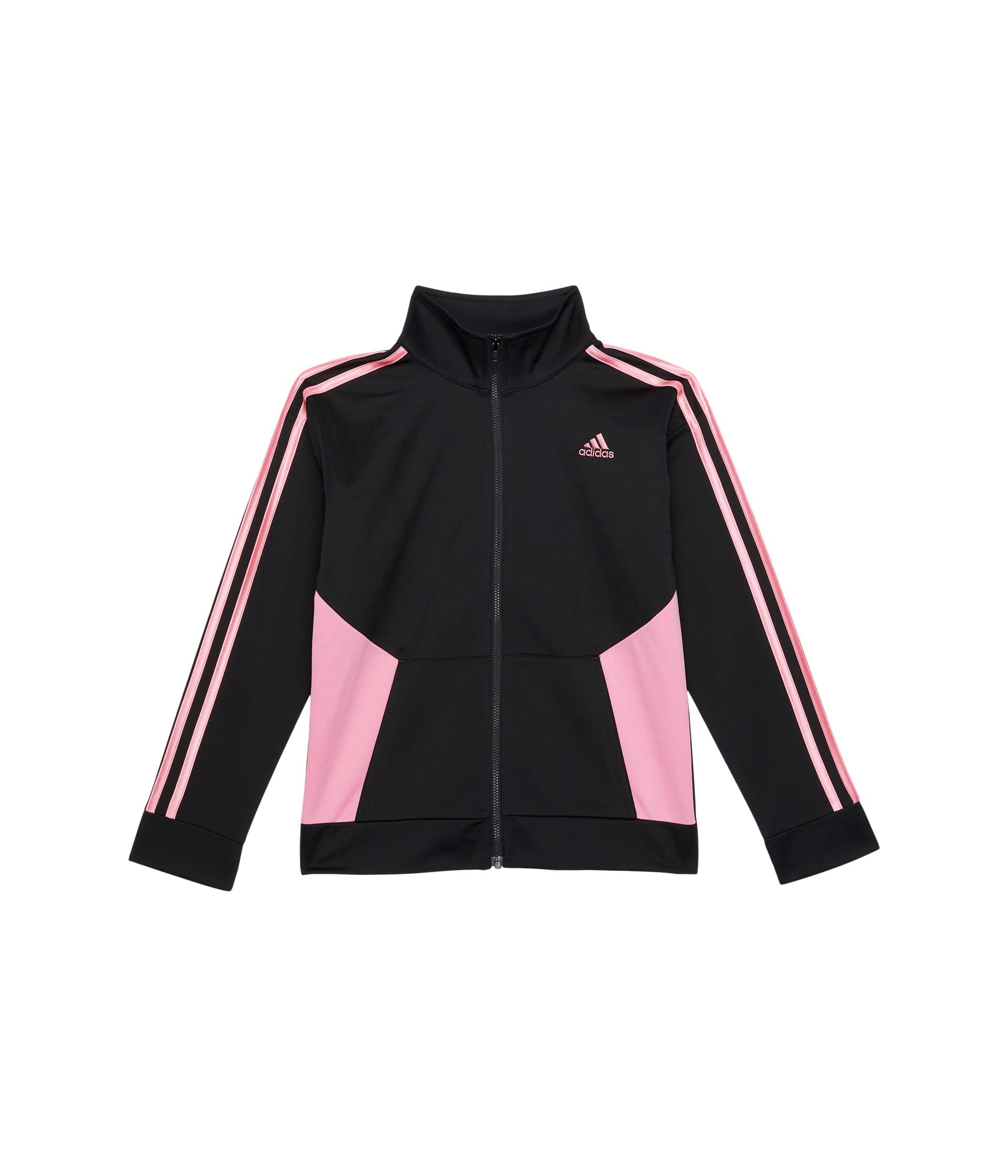 adidas Girl's Essential Tricot Jacket (Big Kids) Black/Pink LG (14-16 Big Kids)