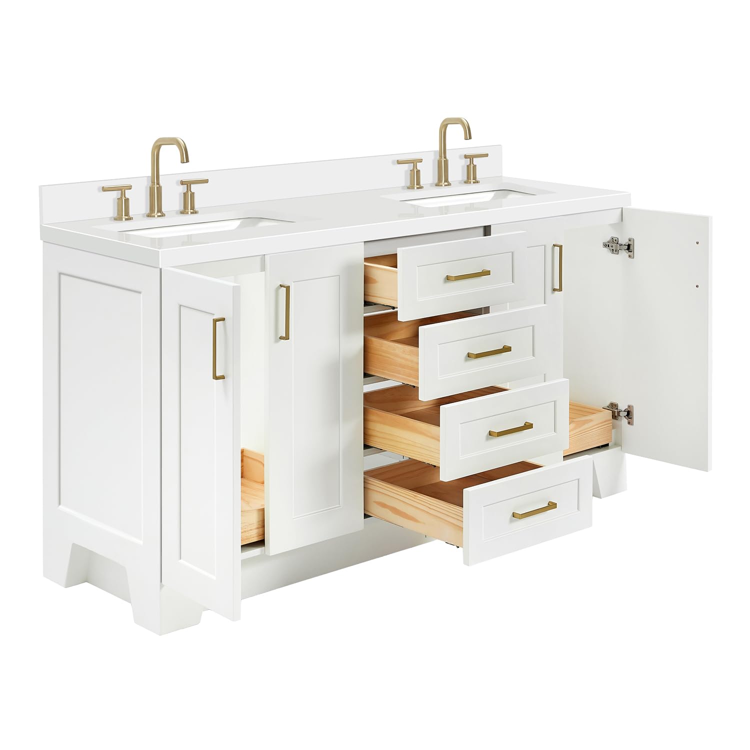 ARIEL Taylor 67 Inch Double Rectangle Sink Vanity with White Quartz Countertop W/1.5" Edge in White
