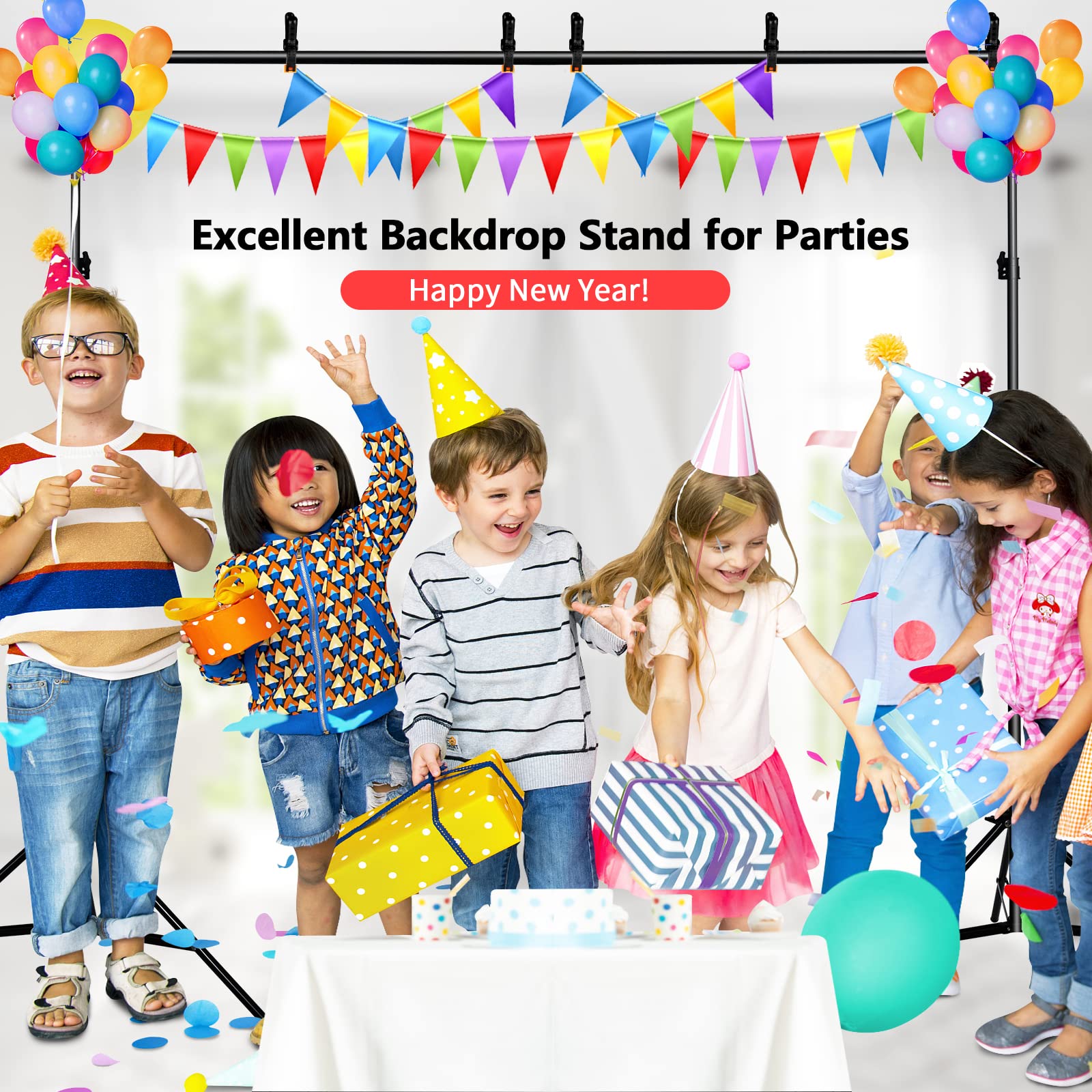 Adjustable Photo Backdrop Stand - 10Ft Photo Backdrop Stand Kit Background Support System Kit with 4 Crossbars, 4 Background Clamps, 2 Sandbags, and Carrying Bag for Parties, Wedding, Photography
