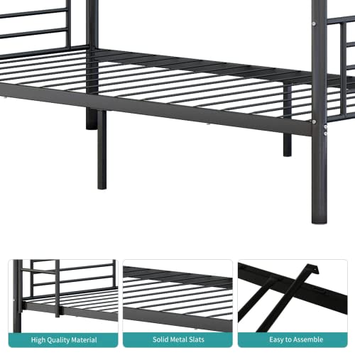 Bunk Beds Frame Twin Over Twin, Heavy Duty Twin Size Metal Bunk Bed Frame with Guardrail & Ladders , Space-Saving, Noise Free, No Box Spring Needed (Black) 2685