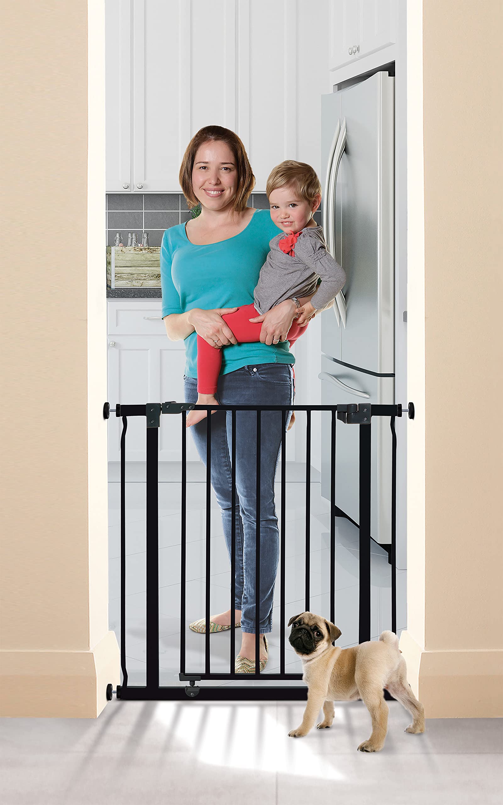 Dreambaby Liberty Walk Thru Baby Safety Gate Set - with 3.5inch Extension Panel, Fits 29.5-36.5inch Openings - Pressure Mounted Security Gates - Model L1992BB - Black
