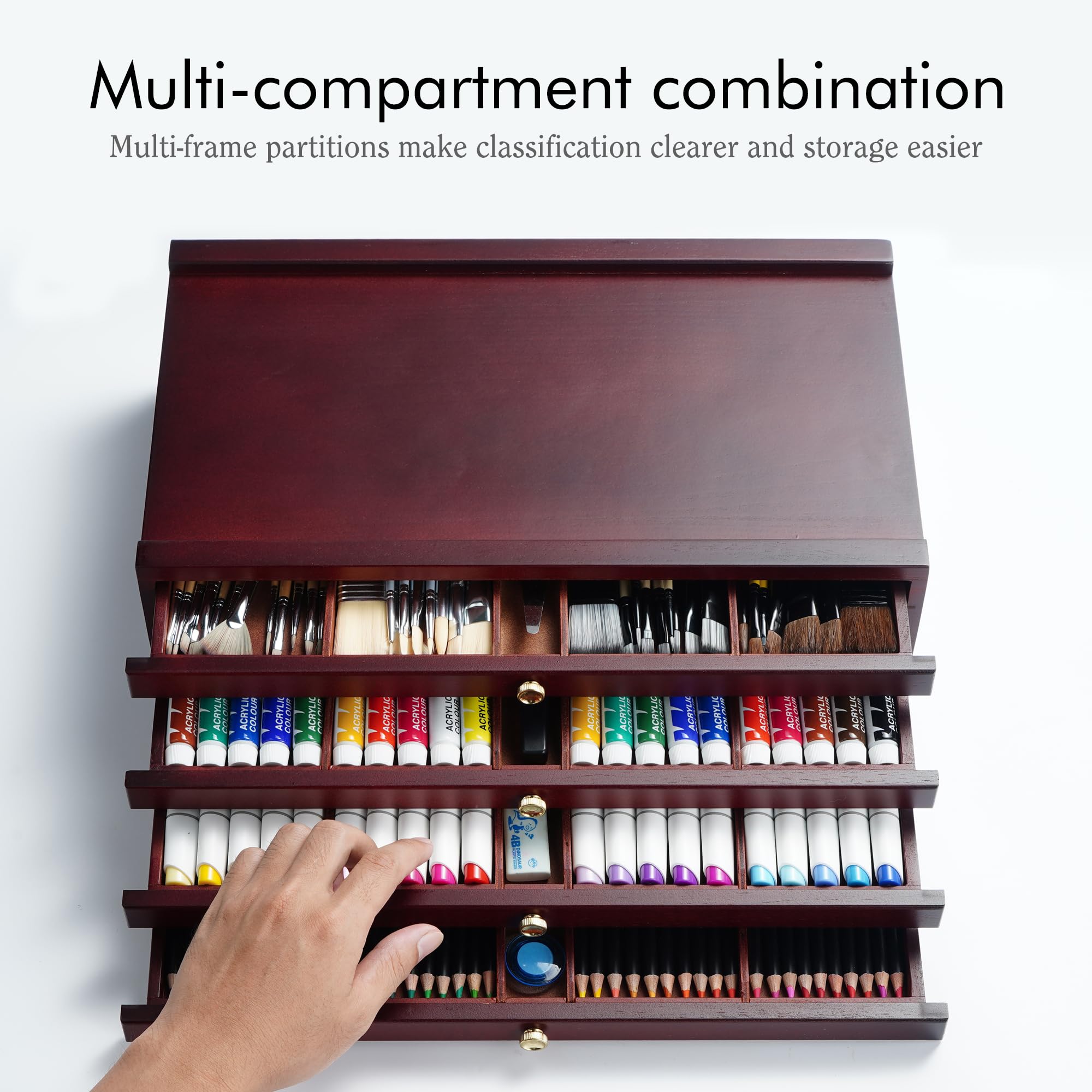 ARTIFY 4 Drawer Art Supply Storage Box Large Capacity Storage for Pencils, Pastels, Pens, Brushes, Markers and Tools & Art Materials - Ideal for Home Office Organizers and Accessories, Walnut