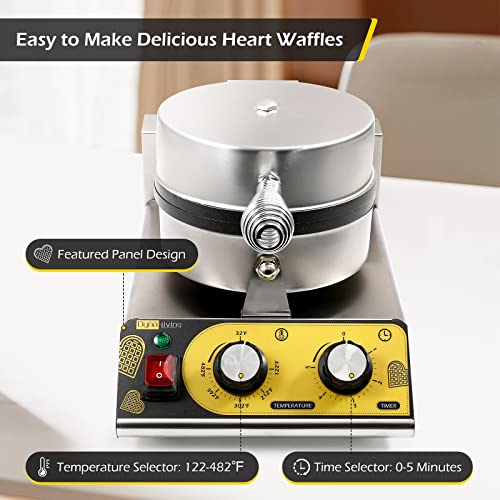 Dyna-Living Commercial Waffle Maker Heart-shaped Waffle Iron Machine 1200W Electric Waffle Machine for Home Use, Non-Stick Round Waffle Baker Maker with 122-482β Temp Range and Time Control (5-Heart)
