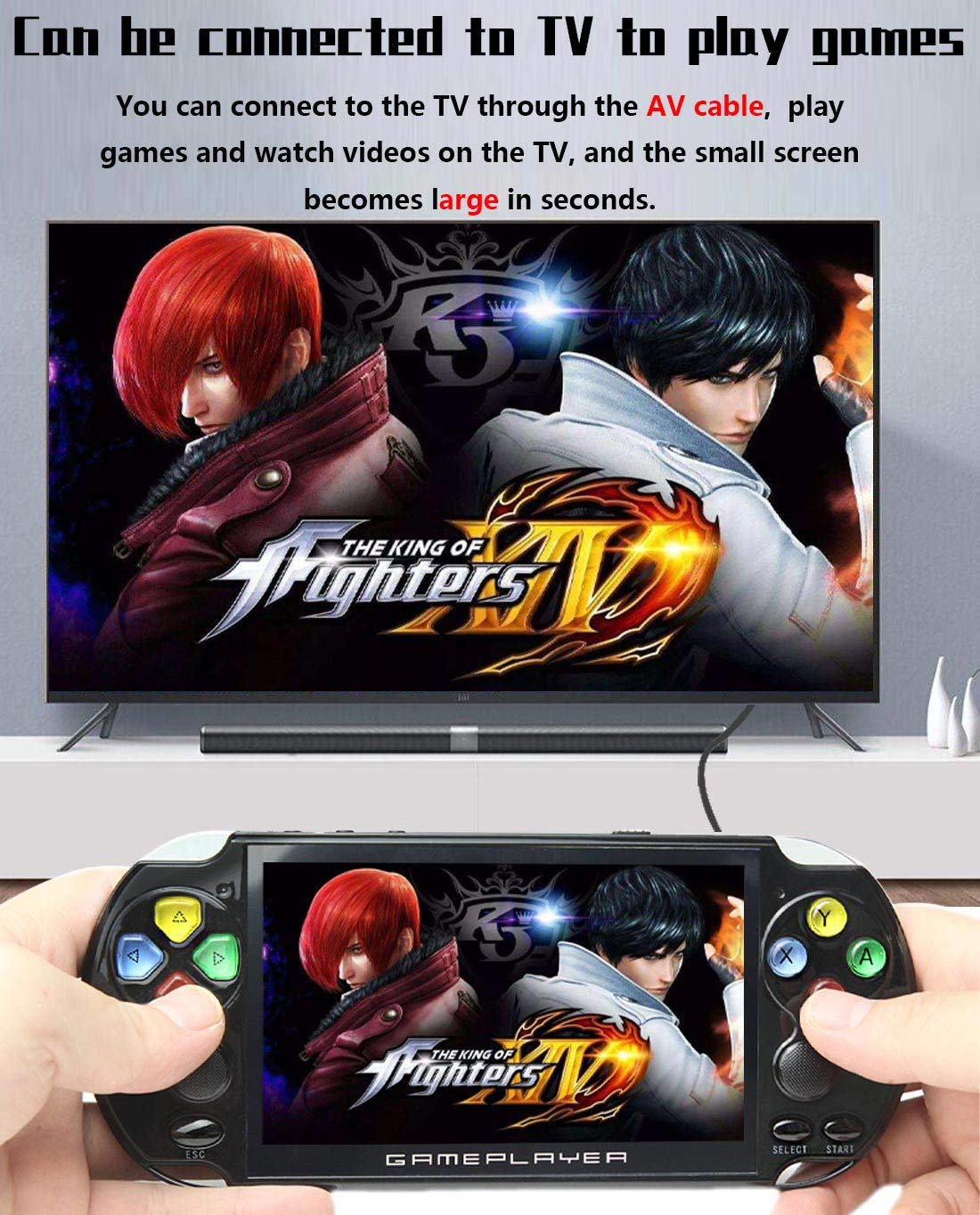 CZT 5.1-inch multi-function video game console color crystal buttons built-in 9600 games MP3MP4 lithium battery game archive AV OUT DV/DC hand-held gaming device (Black)