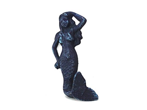 Handcrafted Nautical Decor Rustic Dark Blue Cast Iron Mermaid Hook 6" - Cast Iron Decoration - Antique Vin