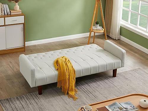 BIVVI Linen Convertible Sofa Bed Sleeper Couch Double Folding Loveseat Futon Sofá Chair Daybed w/Adjustable Reclining Backrests,Lounge Couch for Living Room Apartment Home Office,Beige