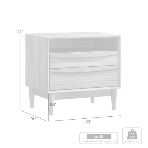 Armen Living Artemio 2 Drawer Wood Nightstand with Shelf in Walnut Finish