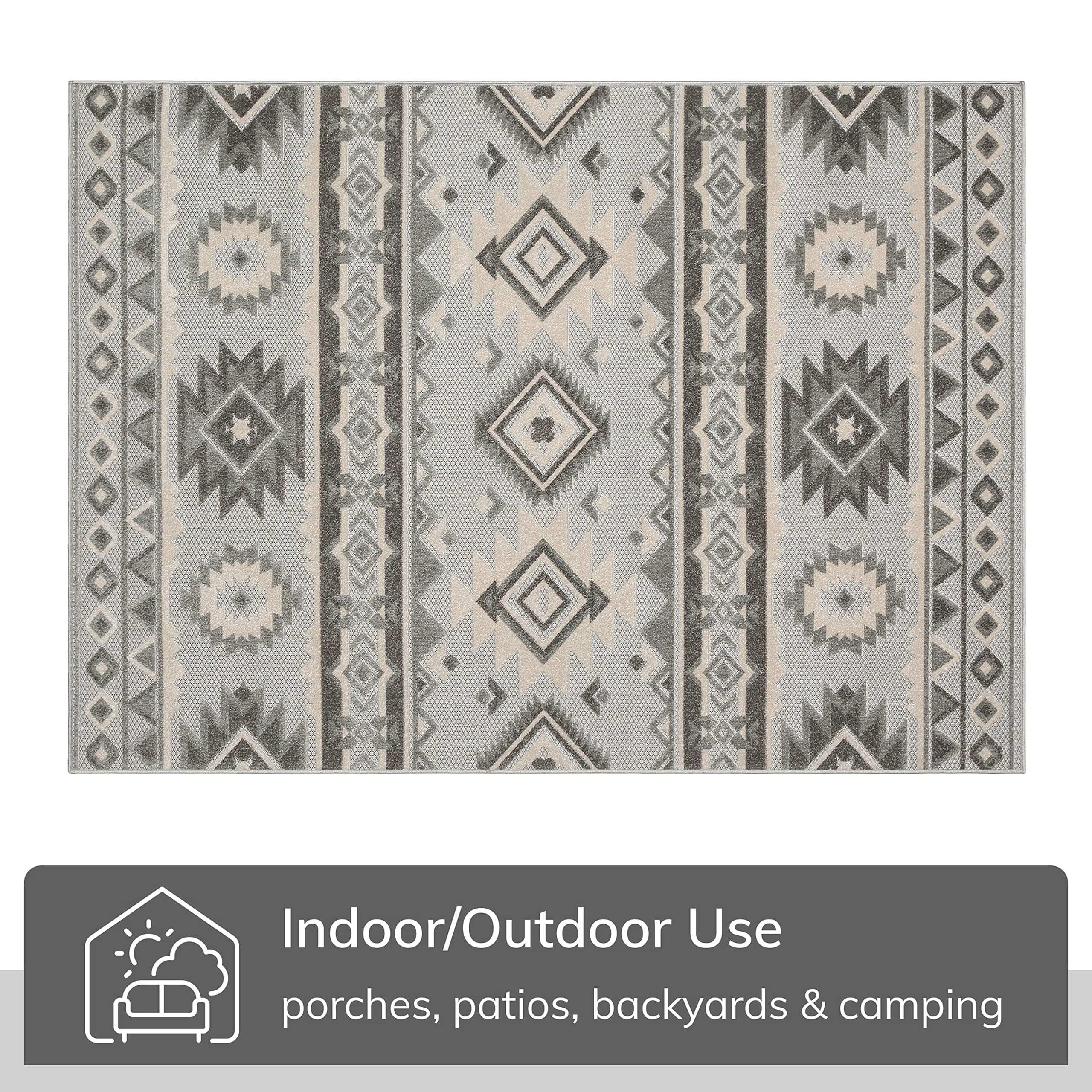 Well Woven Mamba Grey Southwestern Indoor/Outdoor High-Low Pile Area Rug 6'7" x 9'6"