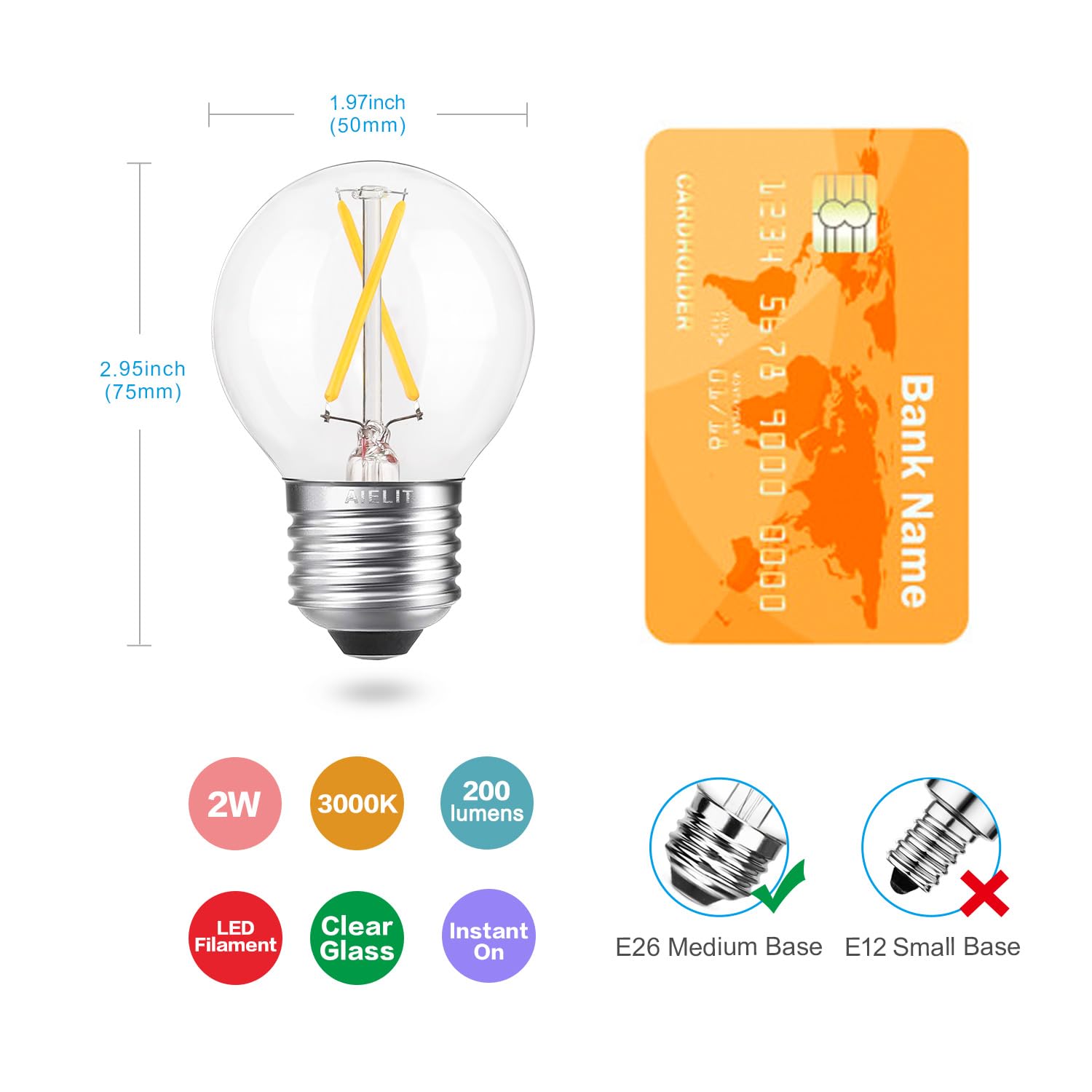 AIELIT Dimmable T45/T14 Tubular E26 LED Edison Bulb 60 Watt Equivalent, Soft White 3000K, 600 Lumens, LED Tube Light Bulbs for Ceiling Fan Bathroom Vanity Chandelier, 6-Pack