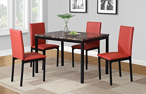 Roundhill Furniture Noyes Faux Leather Metal Frame Dining Chair, Red 17.5D x 21.5W x 36H in