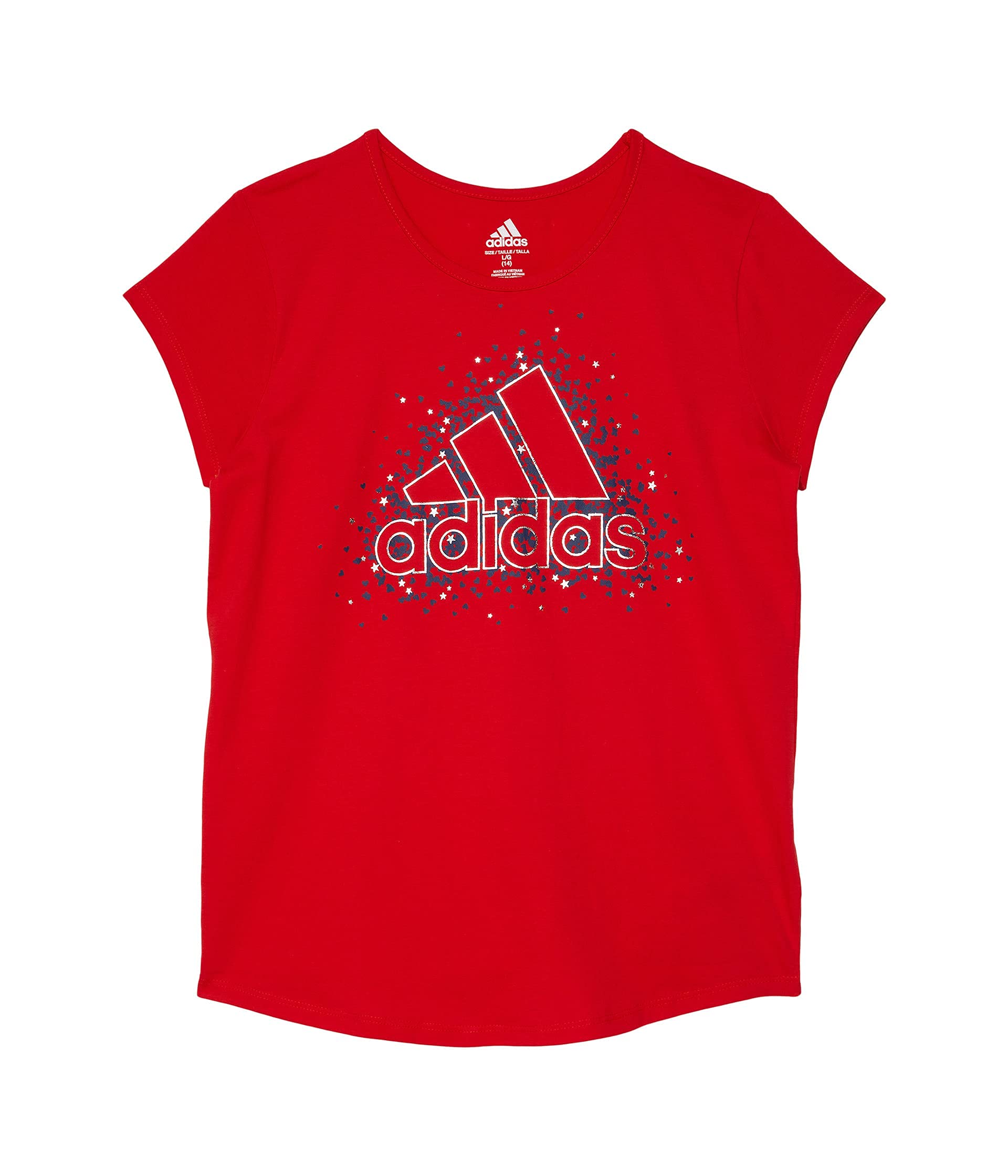 adidas Girls' Short Sleeve Scoop Neck Tee, Vivid Red, Large