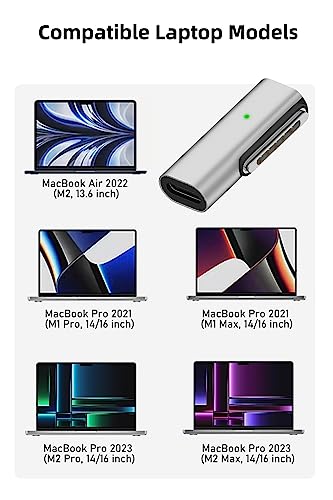 AreMe 140W 90 Degree USB C to Magnetic 3 Charging Adapter Compatible with MacBook Pro 2023 (M2, 14/16 inch), MacBook Air 2022 (M2), MacBook Pro 2021 (M1, 14/16 inch)