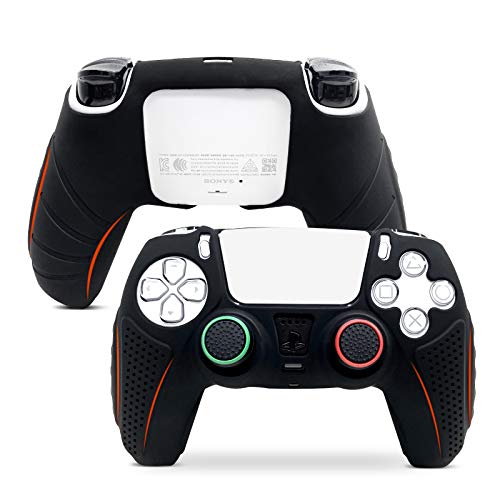 6amLifestyle PS5 Controller Skins Cover Anti-Slip Silicone Controller Grip Protector for Playstation 5 DualSense PS5 Controller (Black and White Controller Skin + 8 Thumb Grips)