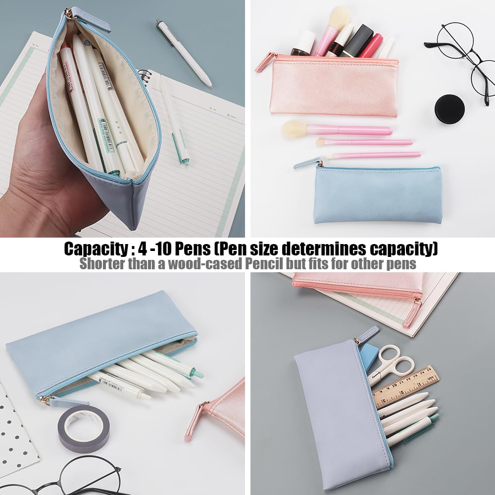 EONMIR PU Leather Pencil Cases Pouch Bag with Zipper,Small Simple Pencil Pouches, Makeup Pouch, Cosmetic Pouch (Blue+Pink)