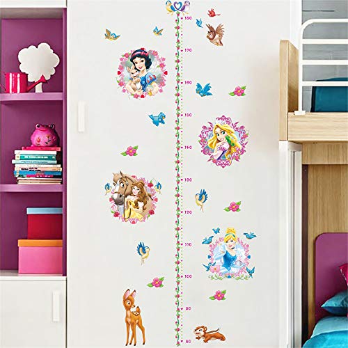 ufengke Princess Height Charts Wall Stickers Deer Flowers Wall Decals Art Decor for Girls Kids Bedroom Nursery