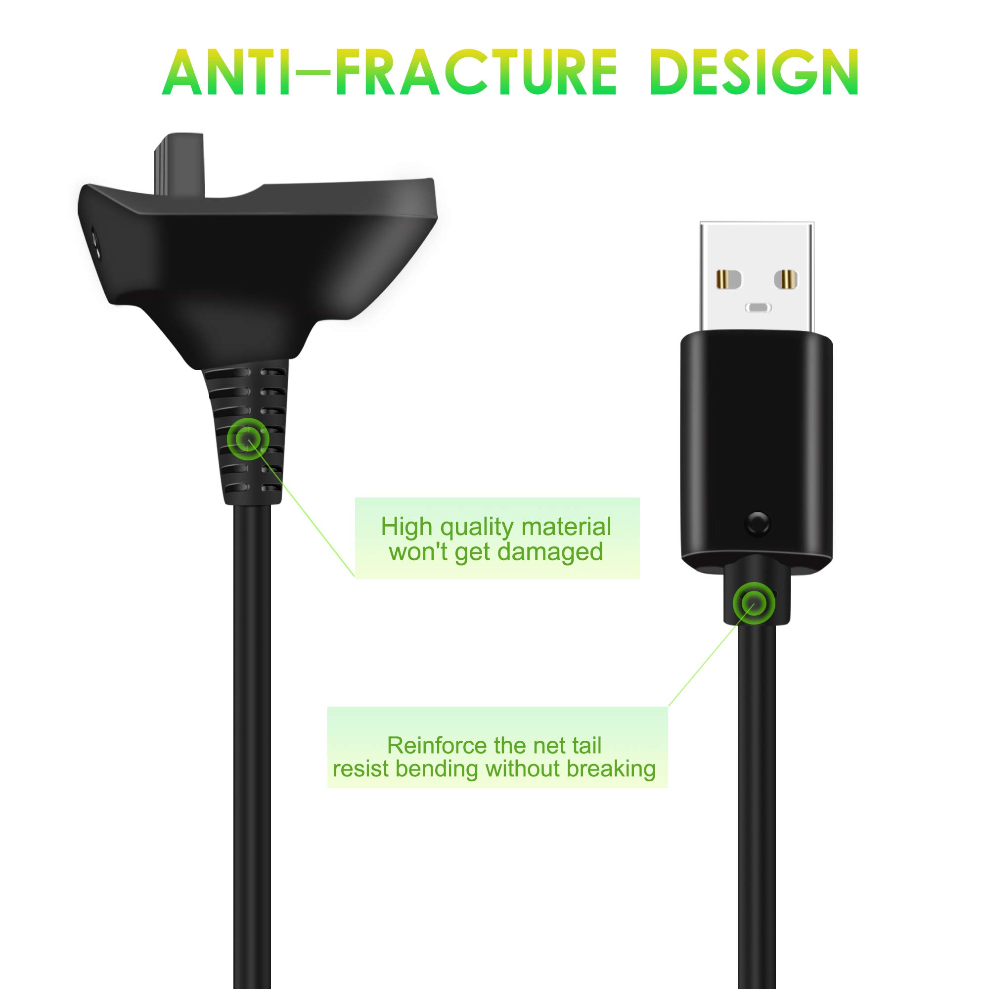 6Ft Charging Cable for Xbox 360, Wireless Controller USB Charging Cable Compatible with Microsoft Xbox360 / xBox 360 Slim Wireless Game Controllers