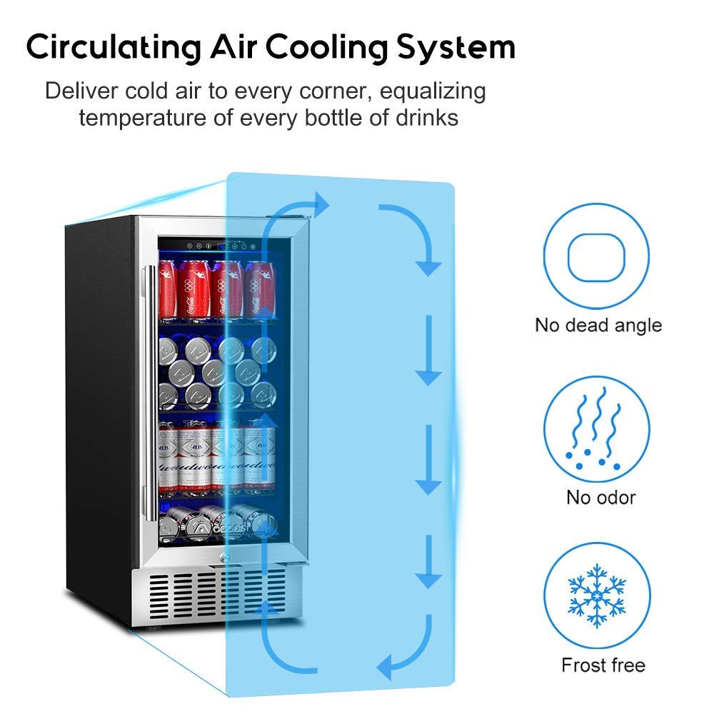 AAOBOSI Beverage Refrigerator 15 Inch 100 Cans Built-in Beverage Cooler with Quiet Operation, Compressor Cooling System, Energy Saving, Adjustable Shelves, Ideal for Beer, Soda, Water or Wine