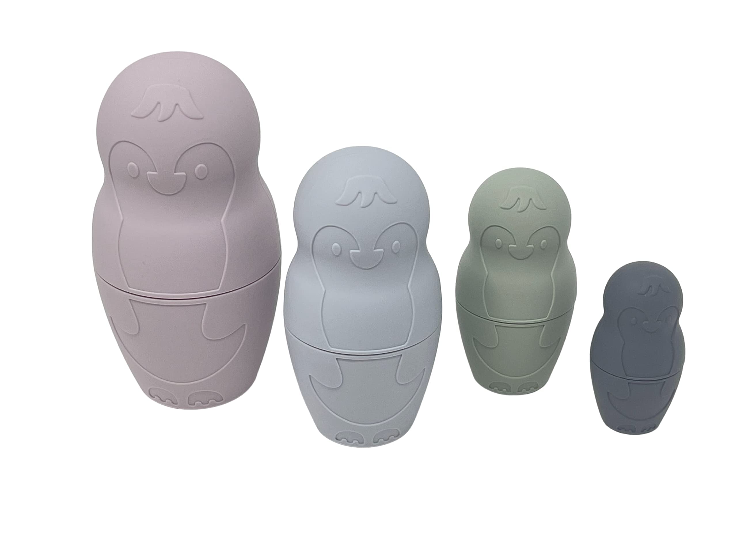 BraveJusticeKidsCo. Puffy Penguins Toddler (1+) Silicone Stacking Nesting Dolls Toy : No Small Parts for Baby