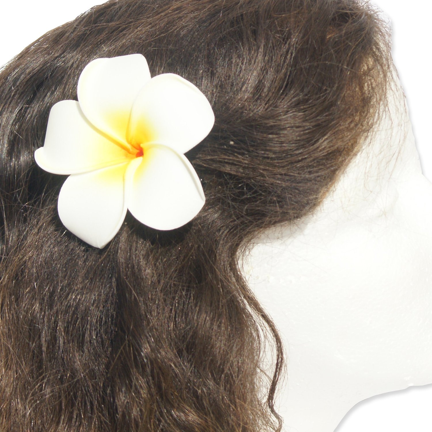 DreamLily Women's Fashion 3 Pcs Hawaiian White Plumeria Flower Foam Hair Clip Balaclavas for Beach (White), One Size