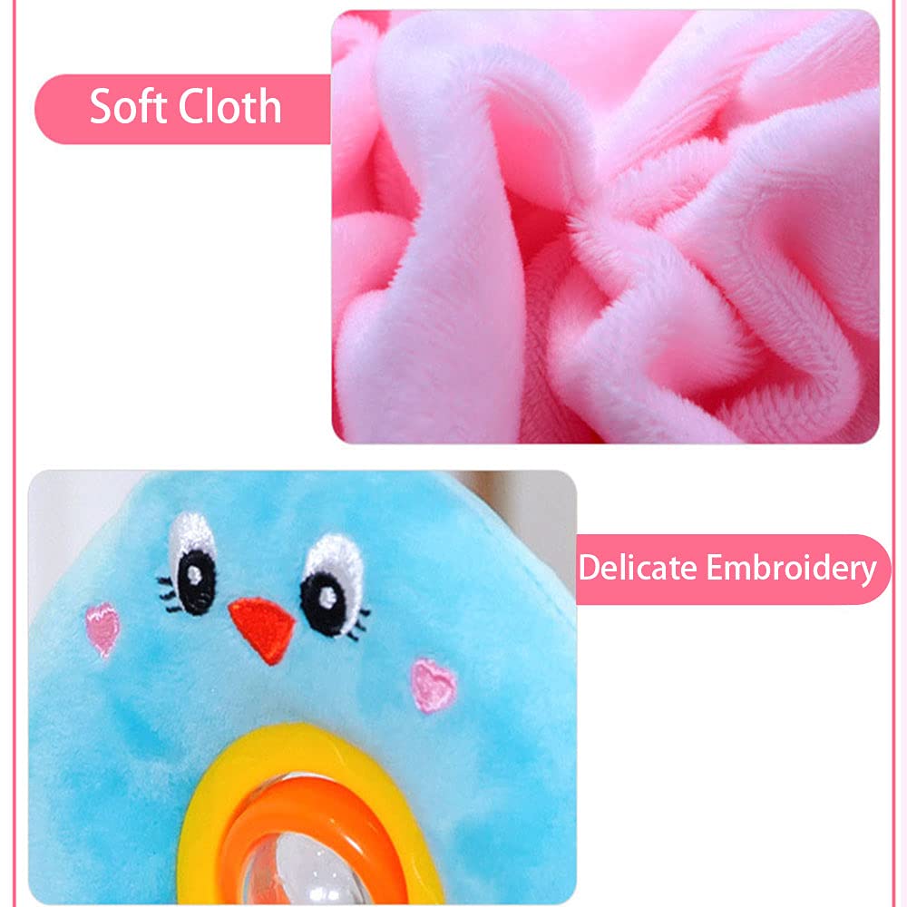 D-KINGCHY Baby Car Seat Stroller Toys Hanging Animal Plush Toys Soft Teething Rattle Toys Newborn Crib Bed Around Stuffed Toy with Wind Bell, Teether, Rattle Sound, Ring for 0-3 Years Old (Rabbit)