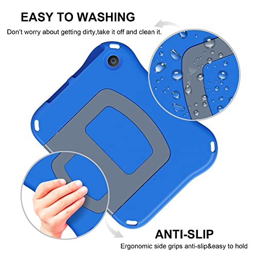 Fire 7 Tablet Case for Kids, only Compatible with 12th Gen 2022 Release, OQDDQO Lightweight Anti-Slip Shock Resistant Kid Friendly Cover with Stand for Amazon Kindle Fire HD 7 Tablet (Blue)