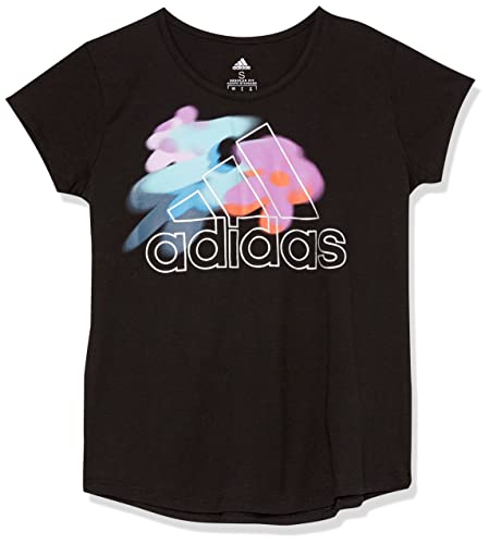 adidas Girls' Short Sleeve Graphic Tee, Black with Multicolor, Large (14)