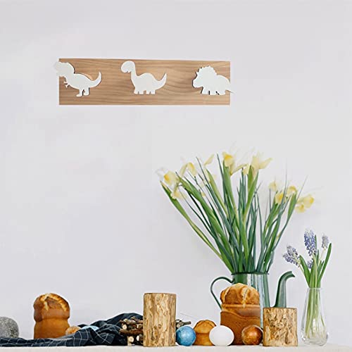 Basage Kids Dinosaur Wall Mounted Coat Hooks Wooden Door Hanger for Boys Bedroom Nursery Playroom Decorations -Black