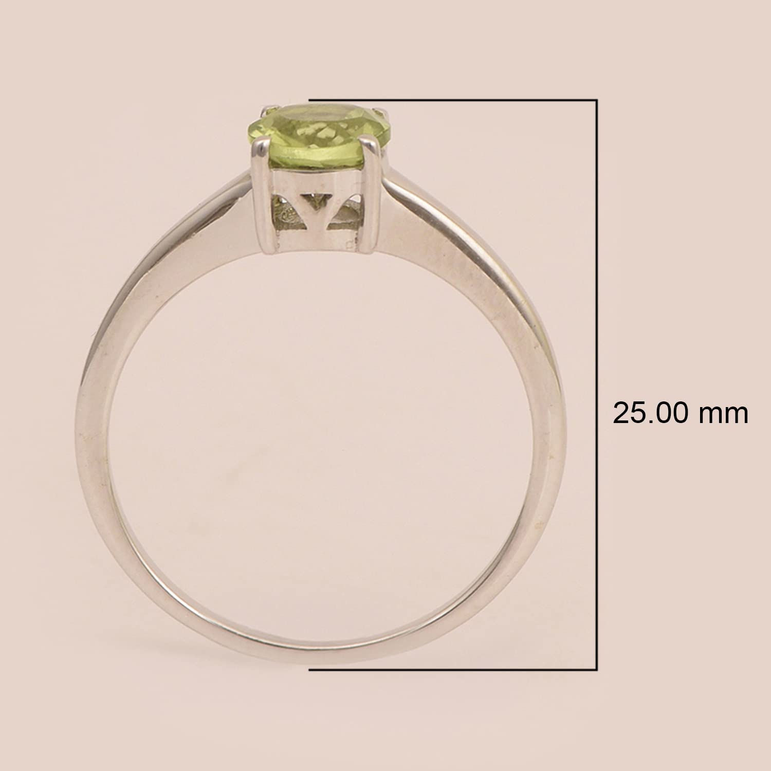 925 Sterling Silver Green Peridot Solitaire Women Ring (1.00 Ct, 6MM Round, Gemstone Birthstone) (Sterling Silver, 8)