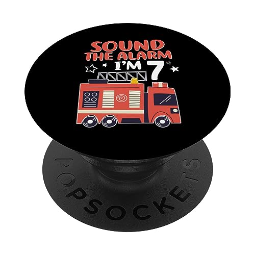 Fire Truck 7th Birthday Firefighter Fireman 7 Year Old PopSockets Swappable PopGrip
