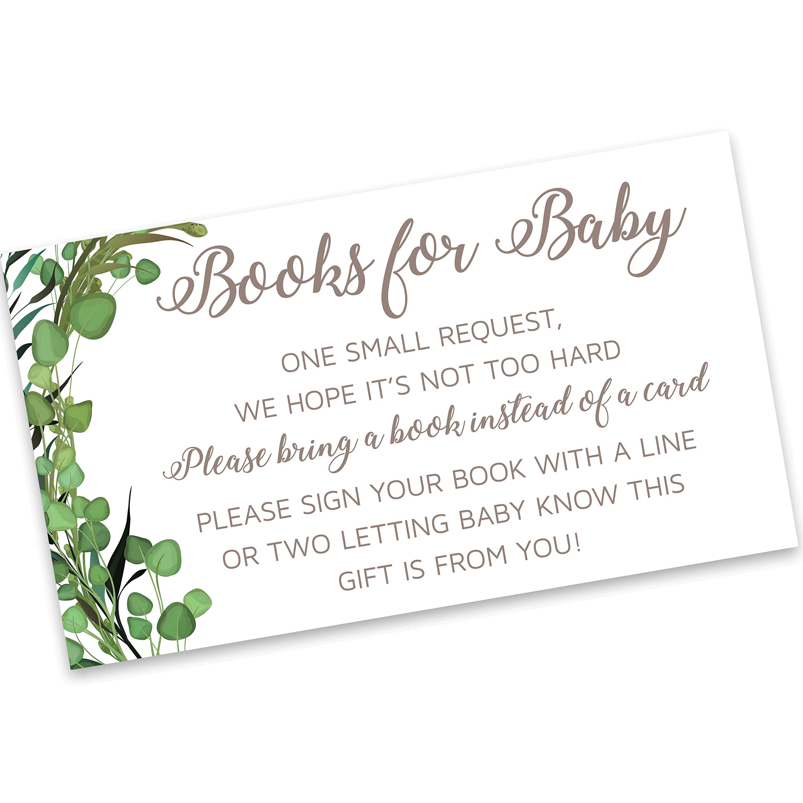 Gender Neutral - Baby Shower Boy or Girl Books for Baby. Set of 50 Green Leaf Rustic - Woodland Gender Neutral Books for Baby Request Cards - Baby Shower Fun Games Green Leaves