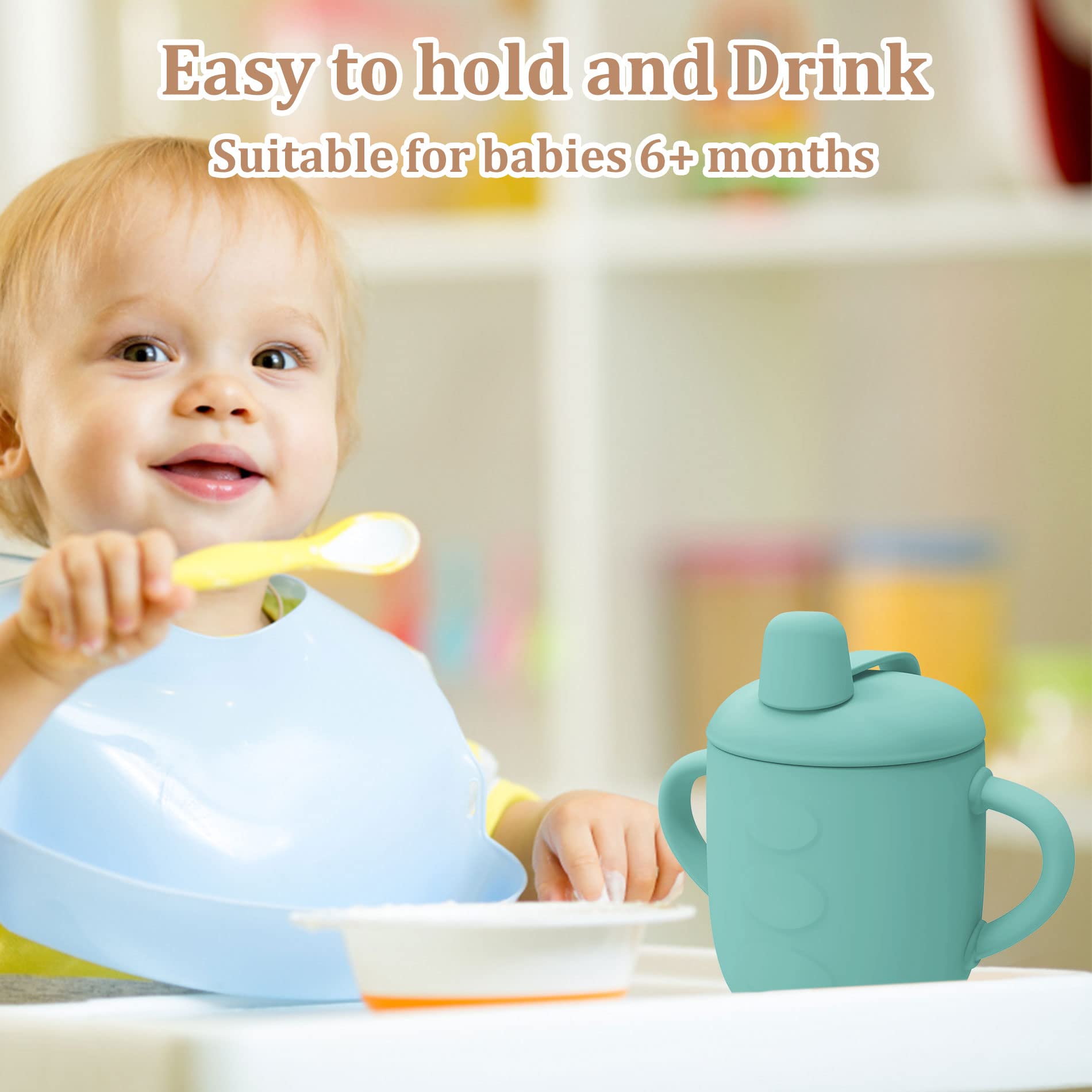 Adocham 100% Silicone Sippy Cups for Baby,Food Grade Toddler Infant Straw Cup Spill Proof With 2 Handles,BPA Free,6 Months+,5OZ(DarkGreen)