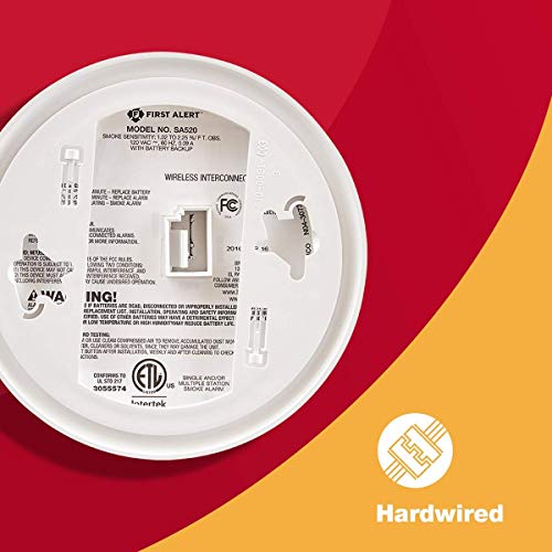 FIRST ALERT Hardwired Wireless Smoke Alarm with Photoelectric Sensor and Battery Backup, SA521CN-3ST , White