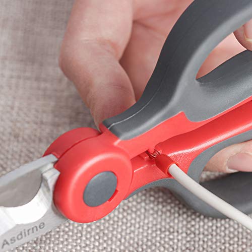 Asdirne 2 Pack Electrician Scissors, Heavy Duty Stainless Steel Sharp Blades and Soft Rubber Grip, Electrician Shears with Protective Cover, 6.1 Inch (Gray/Red)