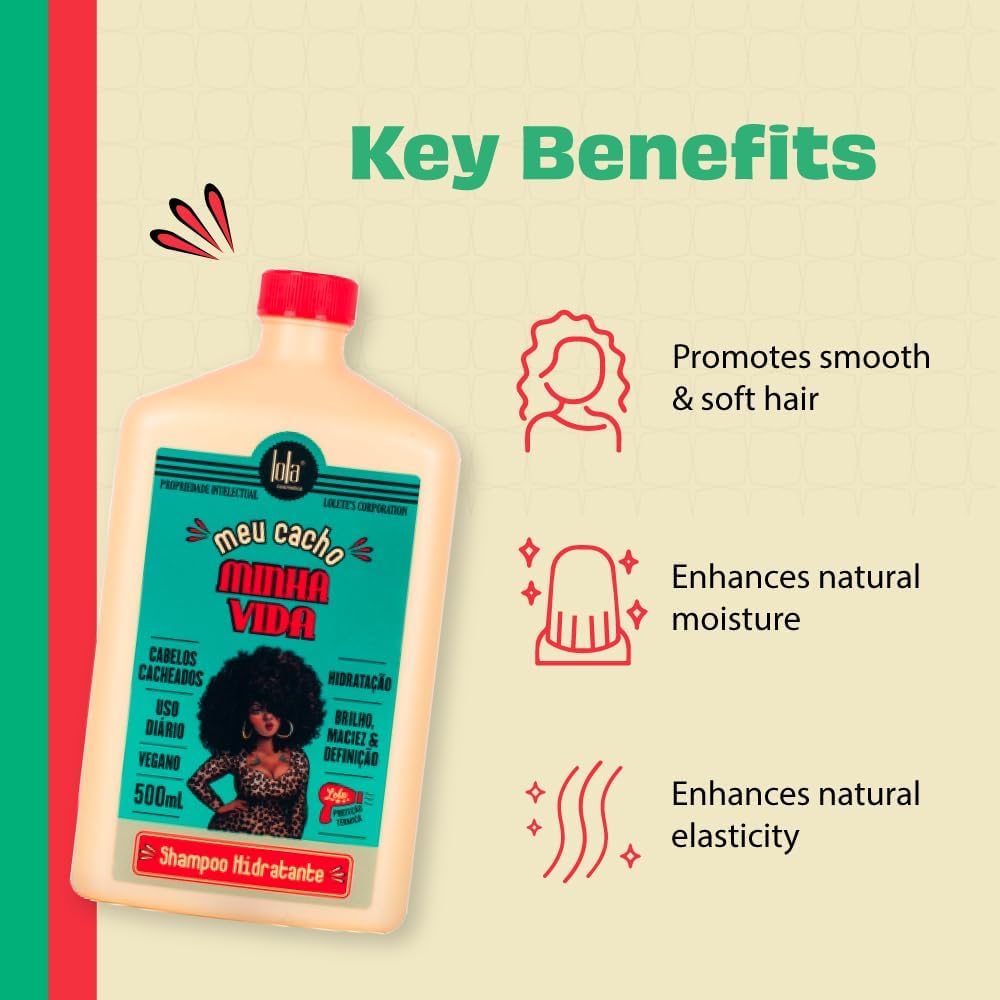 Lola From Rio - Meu Cacho Minha Vida - Hydrating Shampoo For Defined, Soft, Vibrant Curls, Nourishing, Mousturizing, Paraben, Sulfate-free 16.9 Fl Oz