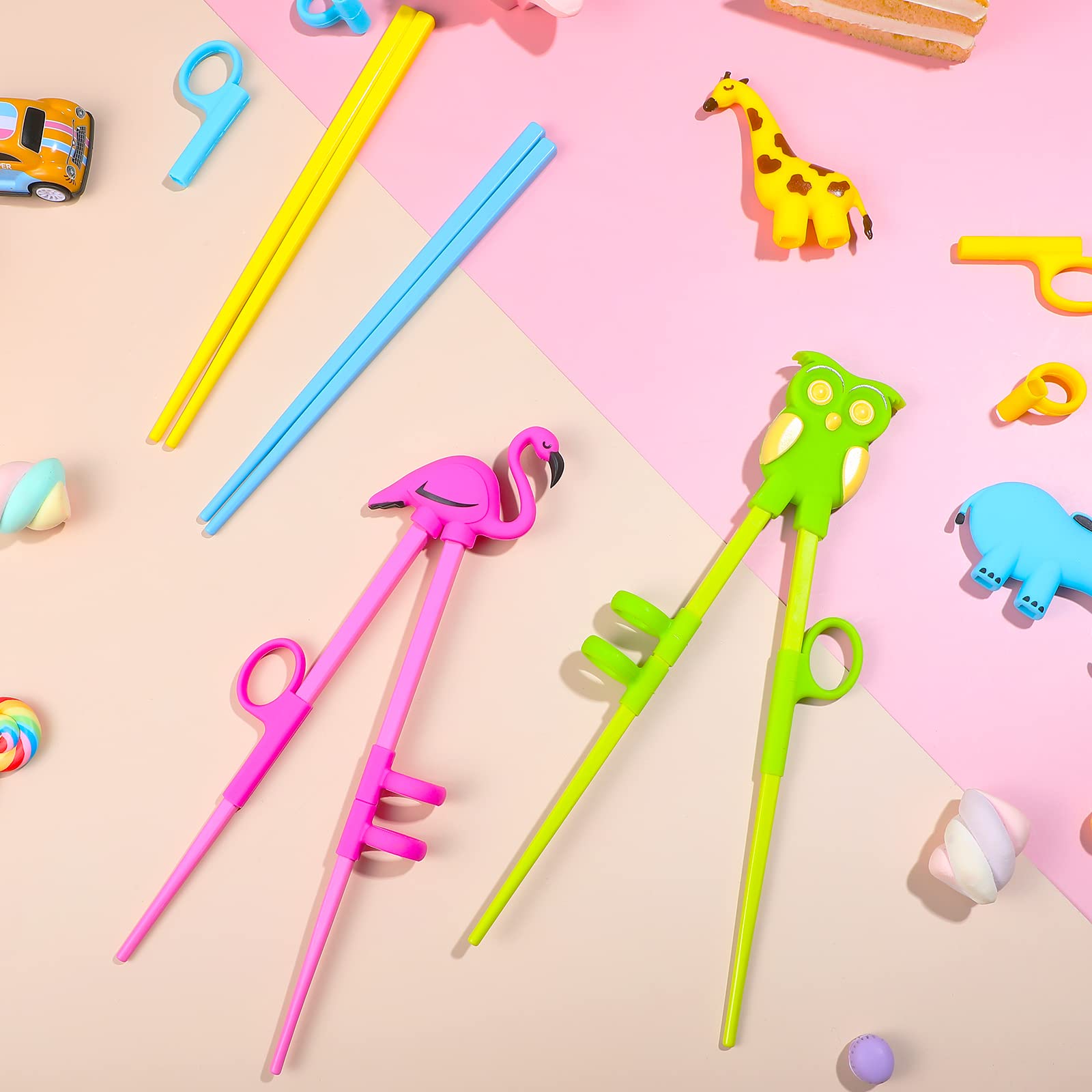 8 Pairs Kids Training Chopsticks Learning Chopstick Helper Children's Learning Chopstick with Auxiliary Device Trainer Chopstick Set Cute Animals Chopsticks for Children Beginners Adults