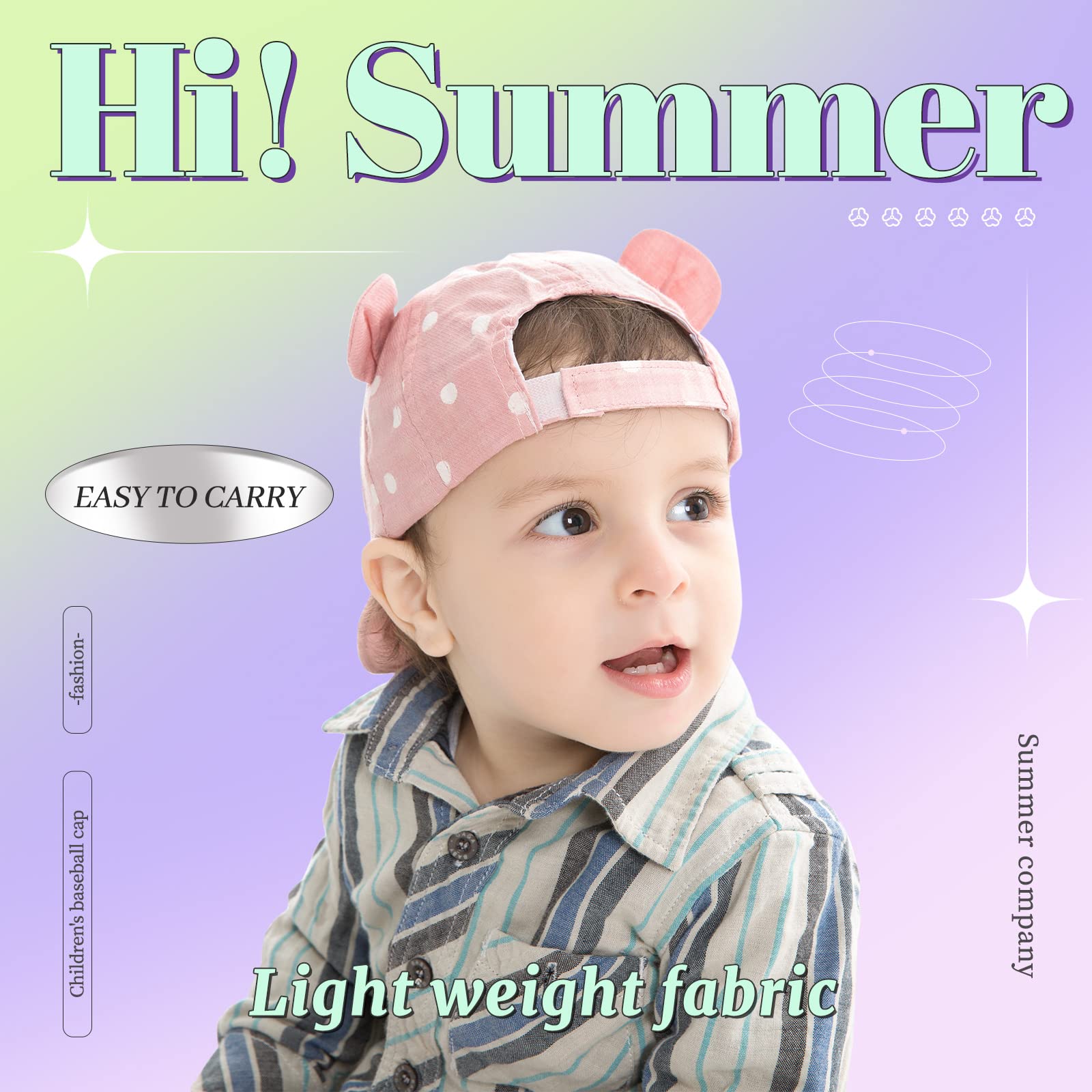 Dot Partten Baby Caps Summer Girl Boys Sun Hat With Ear Spring Summer Newborn Photography Props (Pink),One Size