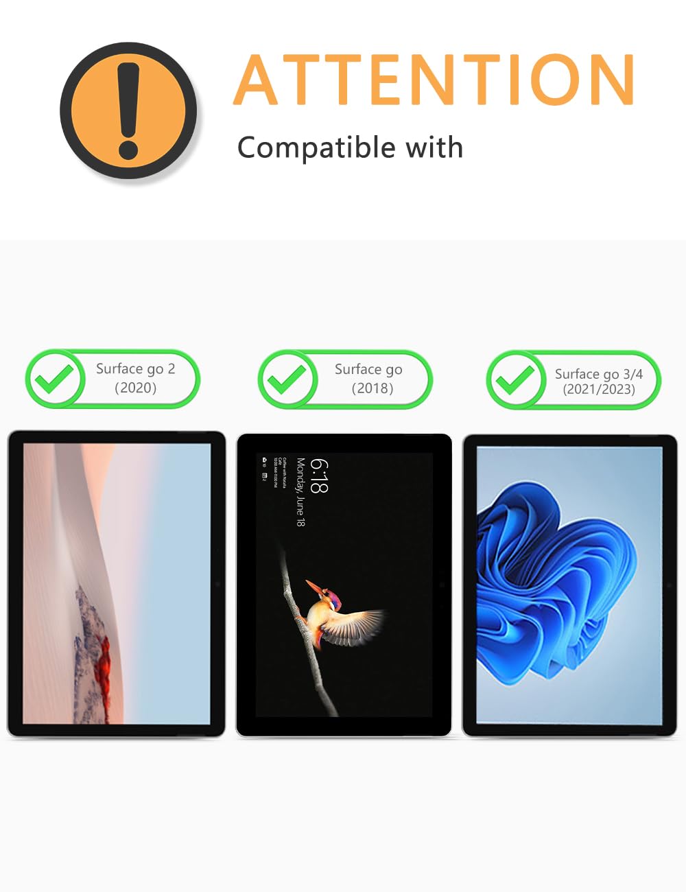 OMOTON 2 Pack Screen Protector for Microsoft Surface Go 4 / Surface Go 3/ Surface Go 2 / Surface Go(10.5 inch, 2023/2021/2020/2018), Tempered Glass/Case Friendly/Surface Pen Compatible