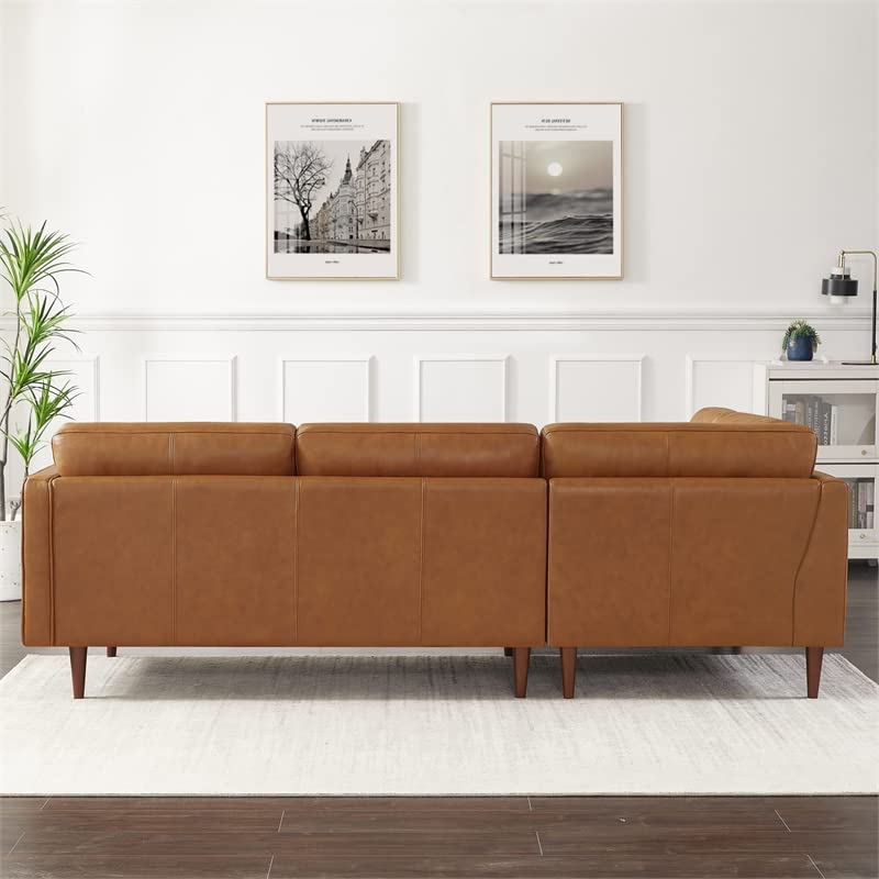 ASHCROFT Lucille Modern Living Room Top Leather Corner Sectional Couch in Cognac Tan