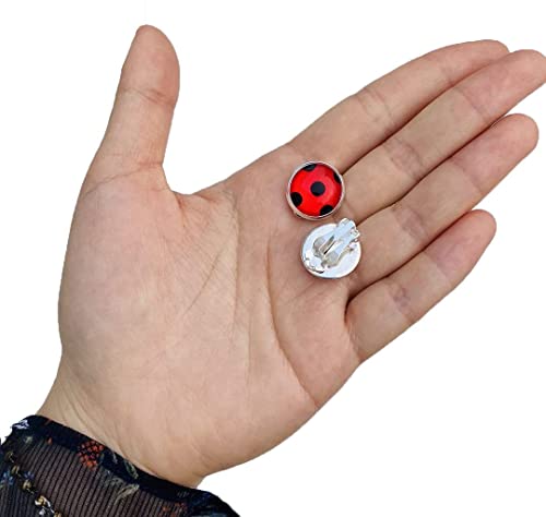 Earrings On Clips Girls Black Spot Red Ear Clips Silver Bug Earrings for Helloween