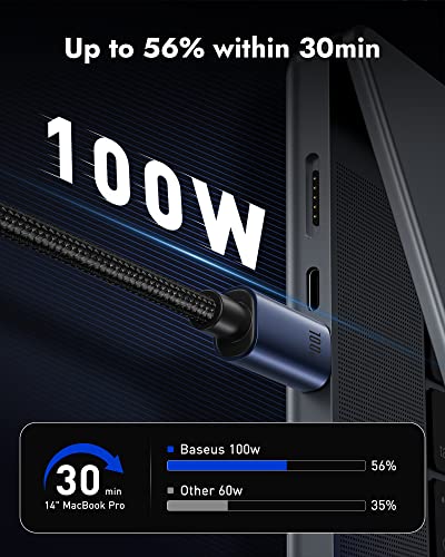 Baseus USB C Charger Cable, 100W PD 5A QC 5.0 Type C Fast Charging USB C to USB C Cable, Nylon Braided USB C Cable for iPhone 15/Pro/Plus/Pro Max, MacBook Pro, iPad Pro 12.9/Air/Mini, Samsung S23/S22