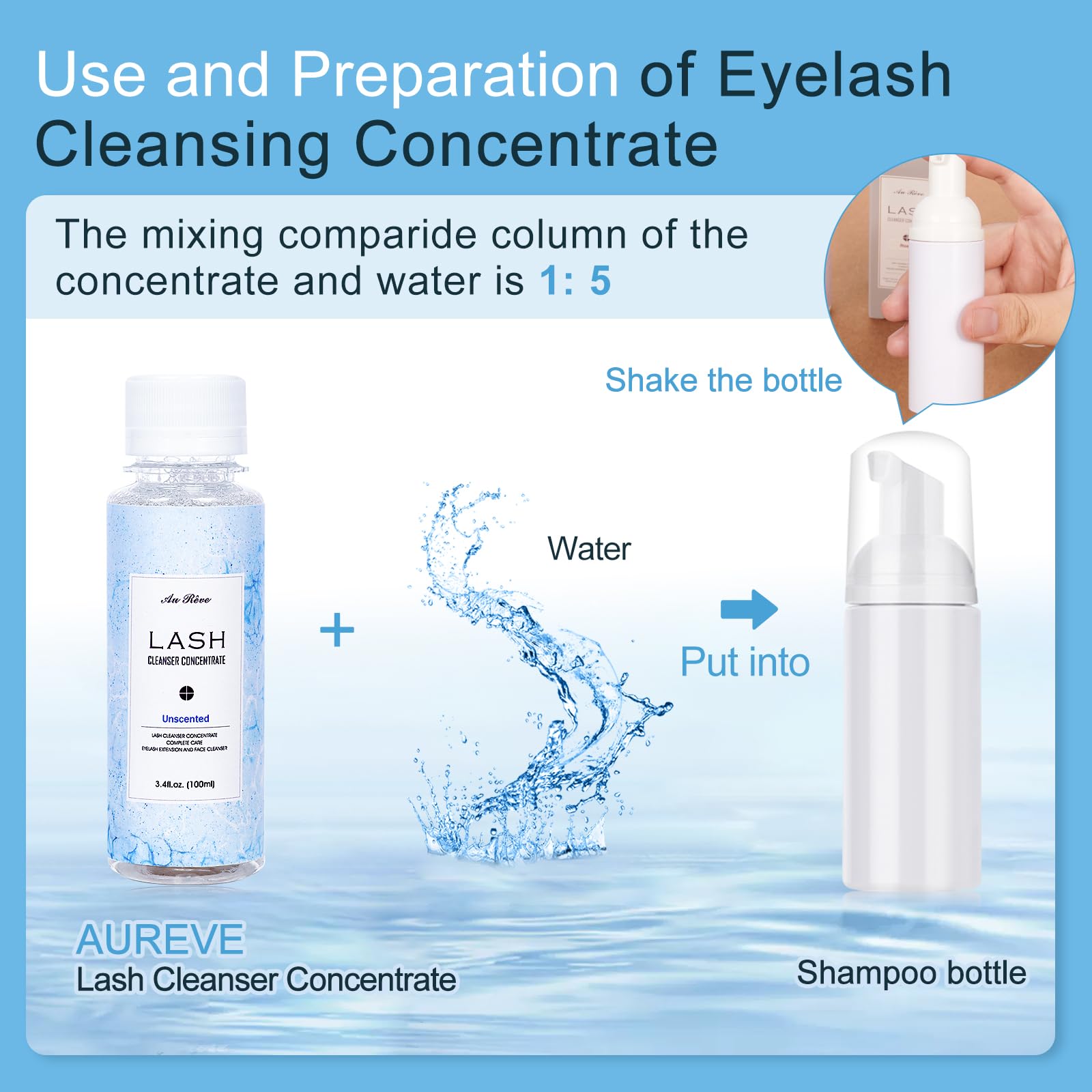 AuReve Lash Shampoo Concentrate 80ml Eyelash Cleanser Concentrate Lash Bath for Home Salon Professional Lash Soap Prolong Lash Cleanser Concentrate (Rose)