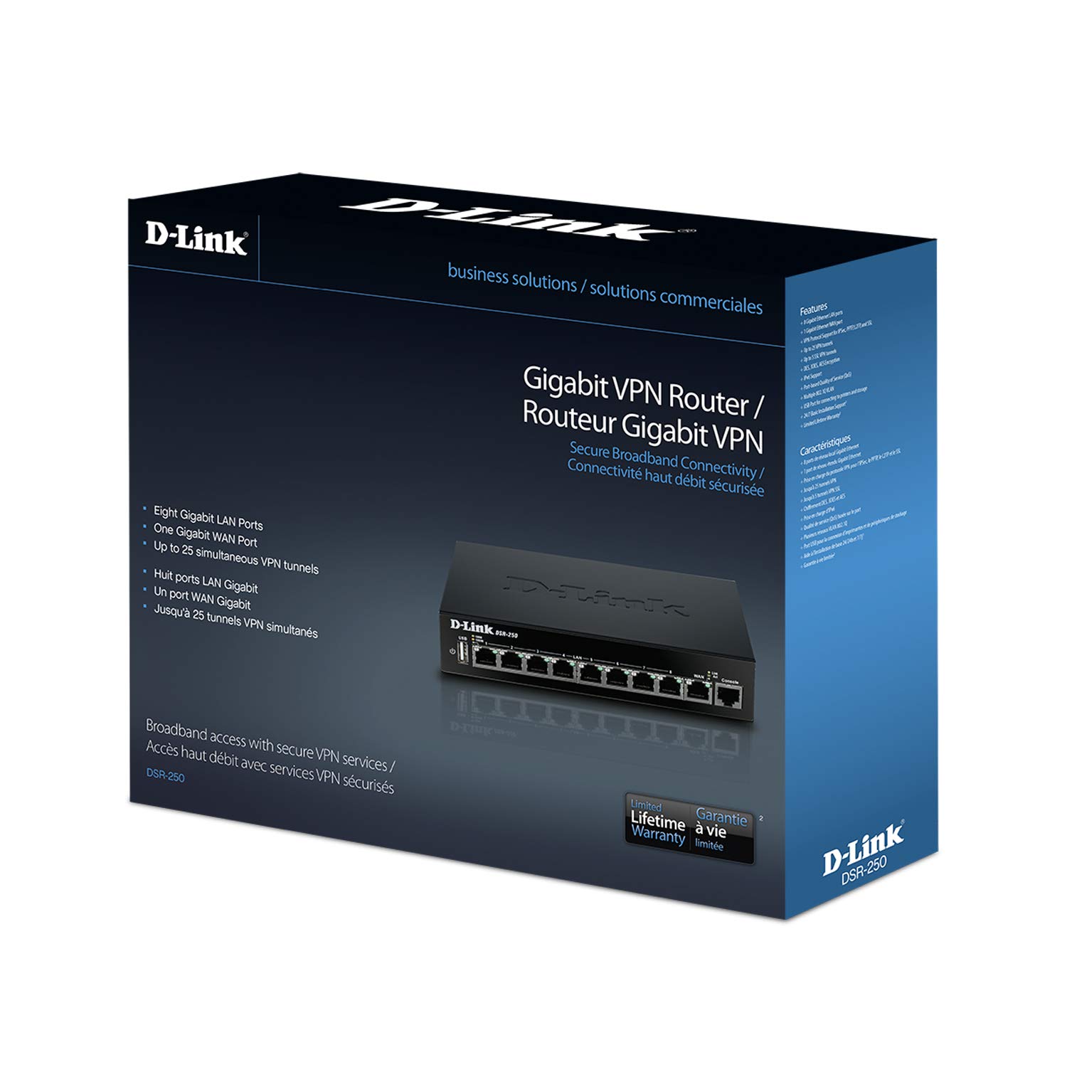 D-Link VPN Router, 8 Port Gigabit with Dynamic Web Content Filtering (DSR-250)