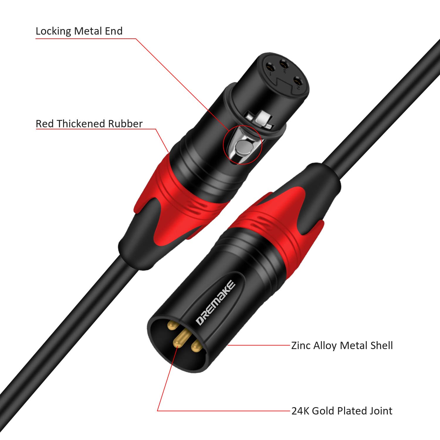 DREMAKE XLR Cable 40FT, XLR 3-Pin Male to XLR 3-Pin Female, Balanced XLR to XLR Microphone Cable for Powered Amplifier Pro Audio Recording Devices Mic Patch Cord