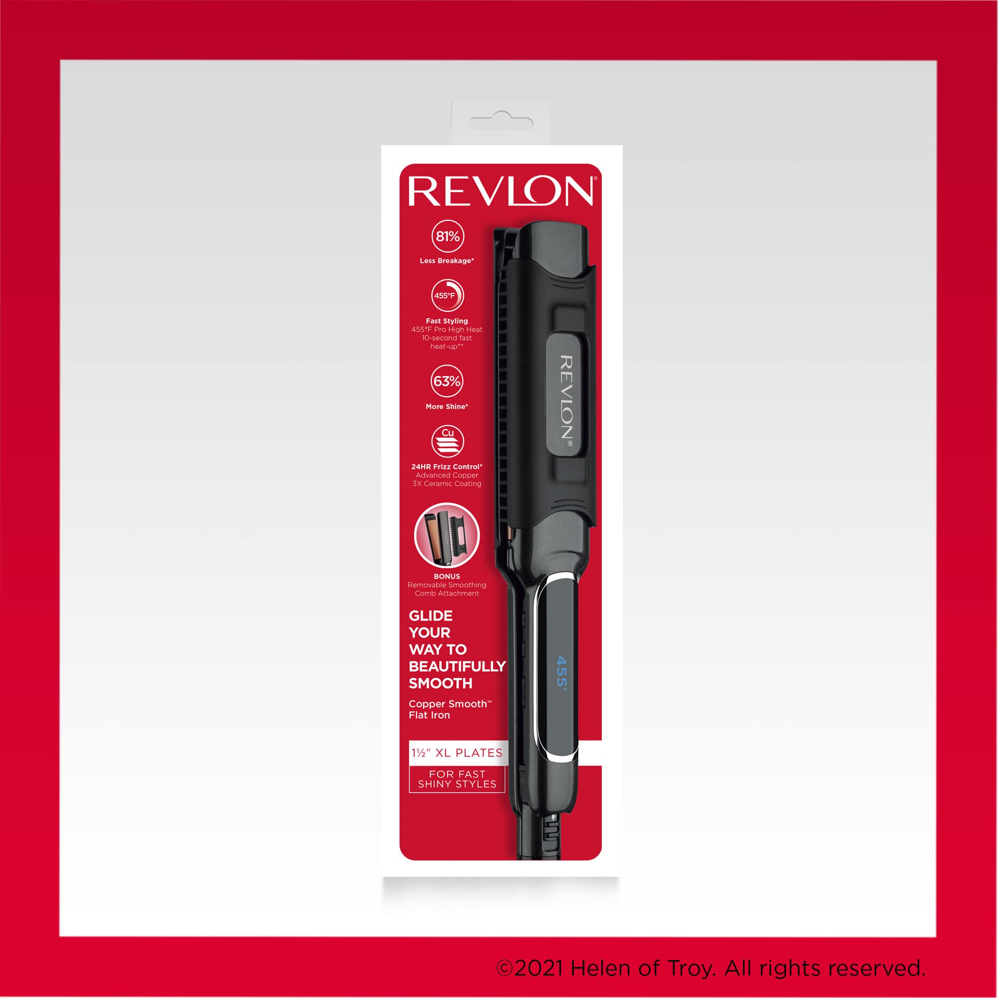 Revlon Copper Smooth Hair Flat Iron | Frizz Control for Fast and Shiny Styles, (XL 1-1/2 in)