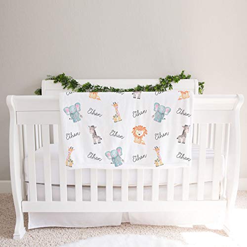 Lovable Gift Co Safari Animals Personalized Baby Blanket, Safari Nursery, Custom Name Blanket