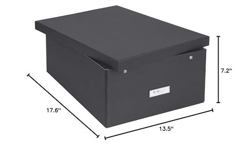 Bigso Box of Sweden Katrin Collapsible Storage Box | Photo Storage Box w/Labelframe for Easy Identification | Simple Assembly | Decorative Storage Boxes w/Lids | 13.5" x 17.6" x 7.2" | Dark Gray
