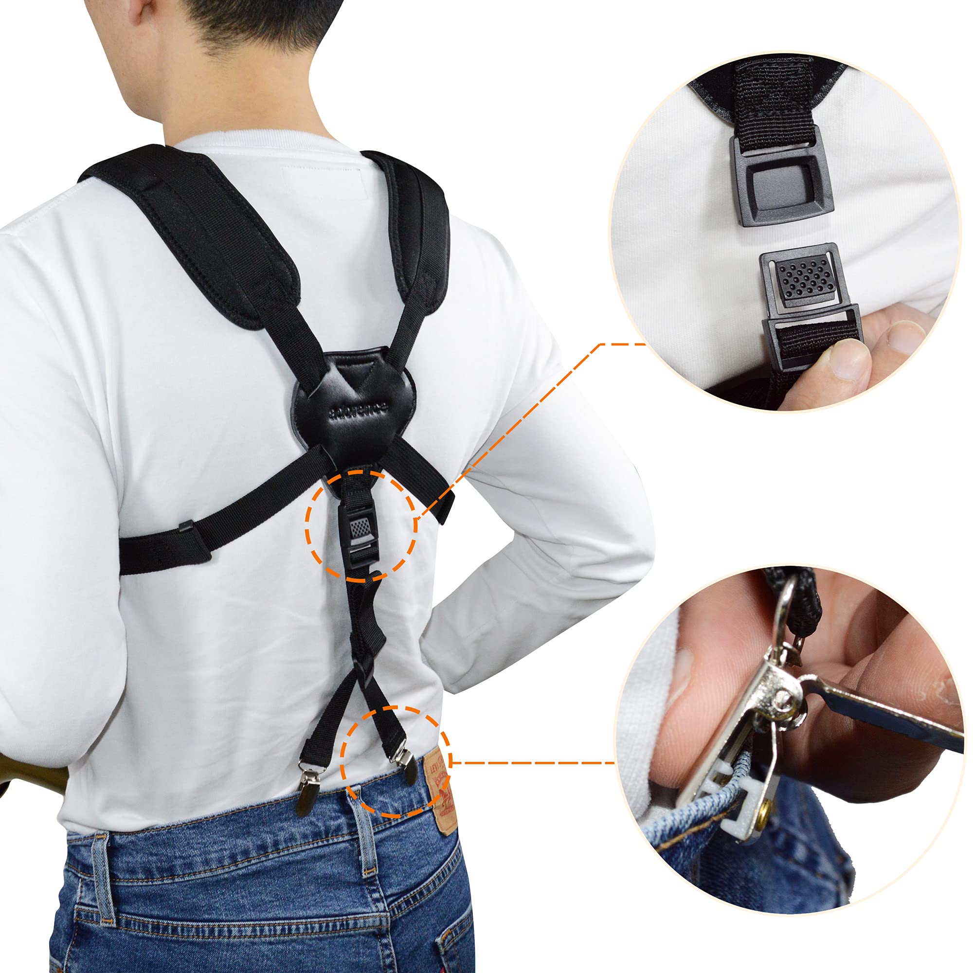 adorence Saxophone Harness Strap, Padded Saxophone Shoulder Strap/Sax Chest Strap - Baritone, Tenor, Alto and Bari Sax Strap for Regular Beginner, Medium