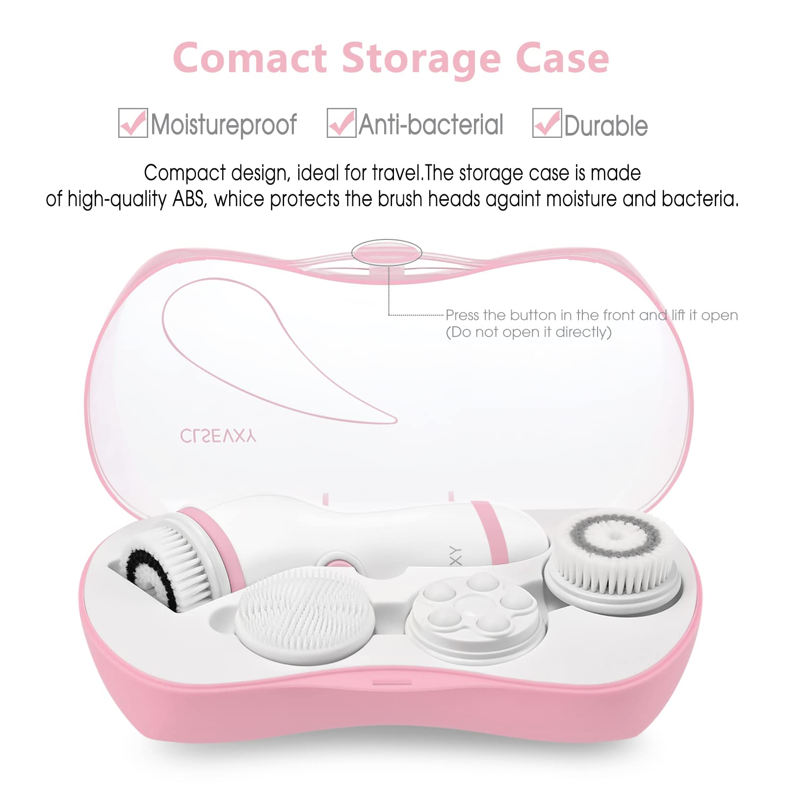 Waterproof Facial Cleansing Spin Brush Set with 4 Interchangeable Brush Heads - Electric Face Scrubber Cleanser Brush by CLSEVXY - Face brush for Deep Scrubbing, Gentle Exfoliating and Massaging
