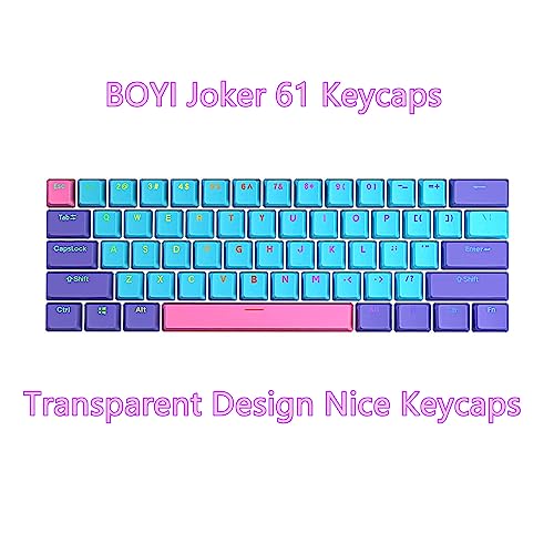 BOYI Shine-Through Keycaps, BOYI 61 Key ANSI Layout OEM Profile PBT Thick Keycaps for 61 Mechanical Keyboard Joker 61 keycaps